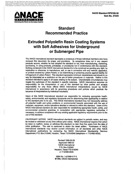 Extruded Polyolefin Resin Coating Systems with Soft Adhesives for Underground or Submerged Pipe ...